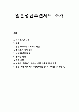 일본성년후견제도(日本成年後見制度) {성년후견인 구분, 비용, 신청과 개시까지 시간, 법정후견 개시 절차, 성년후견등기제도, 온라인 신청, 경비 지원, 신청 사무에 관한 흐름, 성년후견인등이 돕는 일}-1페이지