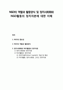 NGO의 역할과 활동양식 및 정치political사회화와 NGO활동의 정치자본에 대한 이해(정치사회화와 정치자본, NGO활동의 정치자본)-1페이지