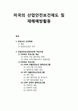 [인간공학human engineering] 미국의 산업안전보건제도 및 재해예방활동 - 안전보건 조직체계, 산업안전보건청(OSHA) 주요사업(OSHA 자율안전보건 협력프로그램, VPP 자율안전보건프로그램, OSPP 전략적 협력프로그-1페이지