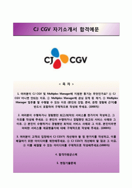 (CJ CGV자기소개서 + 면접interview족보) CJ CGV(신입)자소서 [CGCGV합격자기소개서,CGV자소서항목]-1페이지