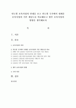 연도별 보육사업의 안내를 보고 연도별 국가에서 내세운 보육사업의 기본 개념도를 비교해보고 향후 보육사업의 방향을 생각해보자 [보육사업]-1페이지