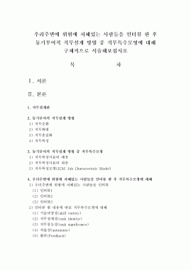 우리주변에 위험에 처해있는 사람들을 인터뷰 한 후 동기부여적 직무설계 방법 중 직무특수모형에 대해 구체적으로 서술해보십시오 : 직무특수모형-1페이지