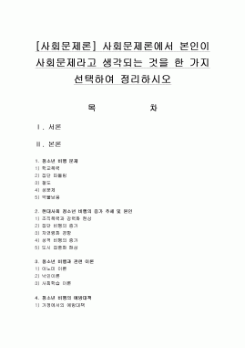 [사회문제론] 사회문제론에서 본인이 사회문제라고 생각되는 것을 한 가지 선택하여 정리하시오 - 청소년 비행-1페이지