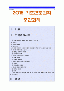 면역에 관여하는 세포에 대해 구체적 설명, 면역 과민반응 특징 주요질환, 4가지형태의 과민반응별 질환 발생기전, 종양병기, 악성종양 TNM분류방법, 종양 인체 국소영향 전신영향 [2015기초간호과학]-1페이지