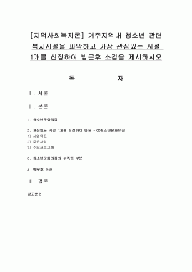 [지역사회복지론] 거주지역내 청소년 관련 복지시설을 파악하고 가장 관심있는 시설 1개를 선정하여 방문후 소감을 제시하시오 - 청소년복지시설-1페이지