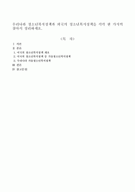 우리나라 청소년복지정책과 외국의 청소년복지정책을 각각 한 가지씩 찾아서 정리하세요.-1페이지