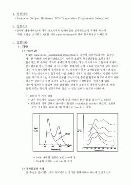 [화공실험] 승온탈착 Ammonia, Oxygen, Hydrogen TPD(Temperature Programmed Desorption) 결과 : 산촉매(제올라이트) 암모니아 탈착현상 조사함으로 촉매 특성 고찰, GC 이용 pulse technique에 탈착현상 이해-1페이지