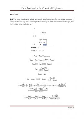 [Fluid Mechanics for Chemical Engineers 유체역학] 02장 연습문제 풀이-1페이지