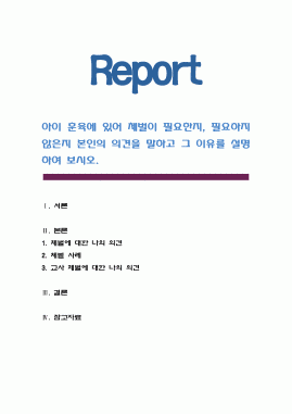 아이 훈육에 있어 체벌이 필요한지, 필요하지 않은지 본인의 의견을 말하고 그 이유를 설명하여 보시오.-1페이지