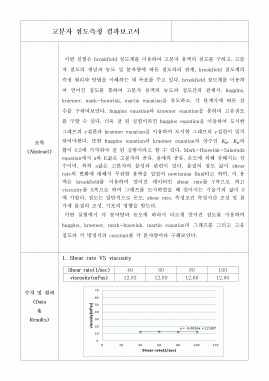 일반화학실험 - 고분자 점도측정 결과보고서-1페이지