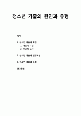 [청소년靑少年문제행동] 청소년 가출의 원인(개인적 요인, 환경적 요인)과 유형(청소년 가출의 설명모형과 청소년 가출 유형)-1페이지