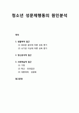 [청소년 문제행동] 청소년 성문제행동(性問題行動)의 원인분석 - 생물학적 접근(호르몬 분비와 뇌기관 이상에 따른 성욕 증가), 정신분석적 접근, 사회학습적 접근(가정, 학교, 또래집단, 대중매체, 성문화)-1페이지