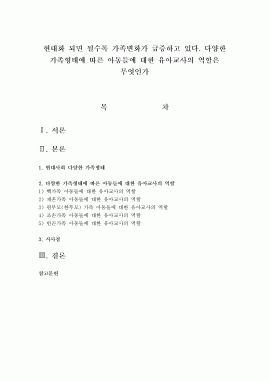 현대화 되면 될수록 가족변화가 급증하고 있다. 다양한 가족형태에 따른 아동들에 대한 유아교사의 역할은 무엇인가 (유아교사)-1페이지