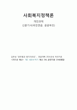 국민연금, 공공부조 사회복지정책 신문기사분석(사회복지정책론, 사회복지신문기사분석, 개인의견)-1페이지