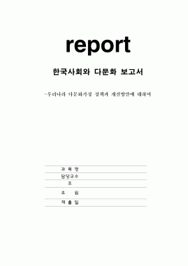 한국사회와 다문화 보고서 - 우리나라 다문화가정 정책과 개선방안 (다문화가정의 개념과 유형, 형성과정, 현황, 문제점, 해결방안)-1페이지