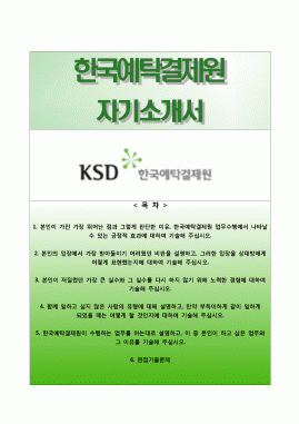 『추천 RESUME』 한국예탁결제원 韓國預託決濟院 자기소개서 / 한국예탁결제원(KSD) (체험형 청년인턴) 자소서 ∴면접기출문제 [한국예탁결제원자기소개서예탁결제원자소서] 합격 예문 이력서 레포트-1페이지