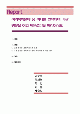 사회복지분야 중 하나를 선택하여 기관방문을 하고 방문소감을 제시.-1페이지