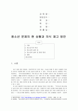 청소년 문제의 현 상황과 의식 제고 방안, 삶의 질 향상 방안
-1페이지