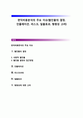 편익便益비용분석의 주요 이슈(할인율의 결정, 인플레이션, 리스크, 일출효과, 형평성 고려)-1페이지