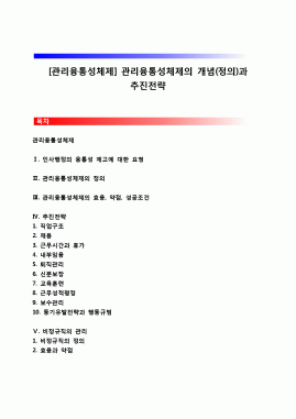 [관리융통성체제] 관리융통성체제의 개념(정의)과 추진전략 (인사행정의 융통성 제고에 대한 요청, 관리융통성체제의 효용, 약점, 성공조건)-1페이지