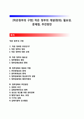 [작은정부(Small government)의 구현] 작은 정부의 개념(정의), 필요성, 문제점, 추진방안-1페이지