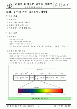 [융합과학 자료 정리] 우주의 기원 - 02.지구과학 {빛의 구분, 연속 스펙트럼과 선 스펙트럼, 은하의 운동과 도플러 효과, 허블 법칙과 은하의 후퇴 속도}-1페이지