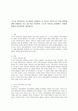 [구조적 가족치료] 구조적 가족치료의 주요개념을 설명하고 각 본인의 가족구조가 어떤 하위체계와 경계선을 갖고 있는지를 분석하며, 구조적 가족치료 관점에서  어떠한 변화가 필요한지를 제시하시오-1페이지