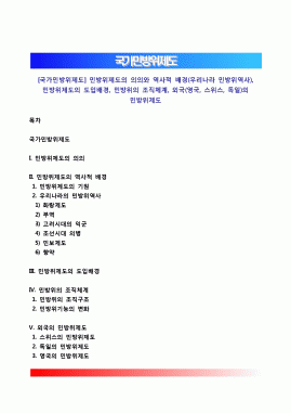 [국가민방위제도 國家民防衛制度] 민방위제도의 의의와 역사적 배경(우리나라 민방위역사), 민방위제도의 도입배경, 민방위의 조직체계, 외국(영국, 스위스, 독일)의 민방위제도-1페이지