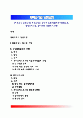 [계획조직(計劃組織) 일반모형] 계획조직의 일반적 모형(독립계획위원회모형, 행정조직모형, 참여모형, 통합조직모형)-1페이지