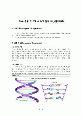 DNA 추출 및 PCR & PCR 결과 확인(전기영동),DNA의 구조
-1페이지