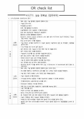 수술실 체크 리스트 OR check list 실습 [업무파악], [소독/멸균], [수술기본]
-1페이지