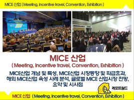 MICE산업 ( Meeting, Incentive travel, Convention, Exhibition ) - MICE산업 개념 및 특성, MICE산업 시장동향 및 파급효과, 해외 MICE산업 육성 사례 분석, 글로벌 MICE 산업시장 전망, 요약 및 시사점.pptx-1페이지