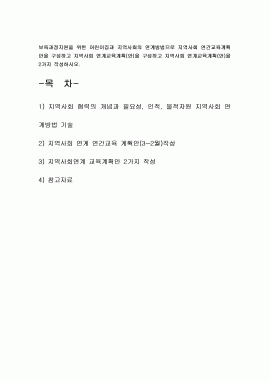 보육과정지원을 위한 어린이집과 지역사회의 연계방법으로 지역사회 연간교육계획안을 구성하고 지역사회 연계교육계획(안)을 구성하고 지역사회 연계교육계획(안)을 2가지 작성.-1페이지