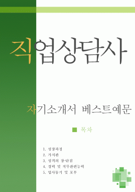 <<직업상담사 자기소개서 베스트예문>> 직업상담사 자소서,취업설계사 자소서,HR컨설턴트 자기소개서,취업알선 자기소개서,직업학교 자소서,잡매니저 합격예문,일자리센터 자기소개서,우수예문 RESUME-1페이지