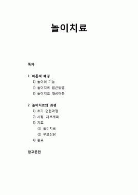 [아동복지론 兒童福祉論] 놀이치료 - 이론적 배경(놀이의 기능, 놀이치료 접근방법과 대상아동), 놀이치료의 과정(초기 면접과정, 사정, 치료계획, 치료, 종료)-1페이지