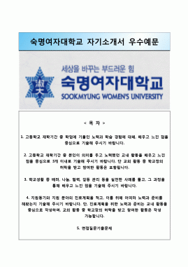 (숙명여자대학교 수시 자기소개서) 숙명여자대학교 (수시전형) 자소서 +면접족보 [숙명여자대학교합격자기소개서숙명여대수시모집자소서숙명여대입학사정관제학업계획서숙명여대합격예문숙명여대]-1페이지