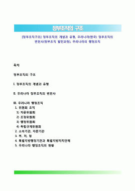 [정부조직구조 政府組織] 정부조직 (政府組織) - 정부조직의 개념과 유형, 우리나라(한국) 정부조직의 변천사(정부조직 발전과정), 우리나라의 행정조직-1페이지