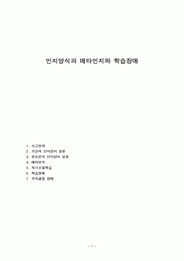 인지양식과 메타인지와 학습장애 [교육심리학] {사고전략, 카건의 인지양식 분류, 위트킨의 인지양식 분류, 메타인지, 자기조절학습, 학습장애, 주의결핍 장애}-1페이지