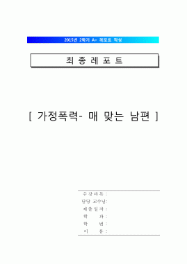 [가정폭력-망치부인사건] 매 맞는 남편 (가정폭력-매 맞는 남편-의 실태, 매 맞는 남편 원인, 매맞는 남편, 가정폭력 해결방안)-1페이지