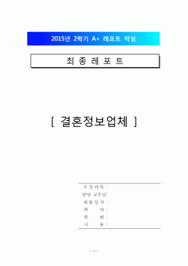 [결혼정보업체, 결혼중개업체의 실태와 심각성 및 해결방안] 결혼정보업체 - 결혼정보업체의 개념, 결혼정보업체 역사, 결혼 중개업 문제점 및 해결방안-1페이지