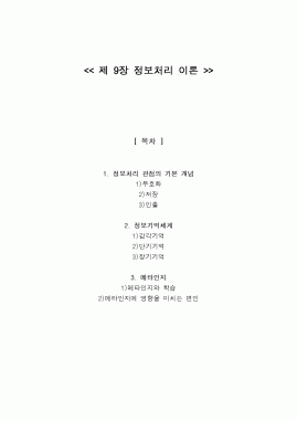 제9장 정보처리 이론 {정보처리 관점의 기본 개념, 정보기억체계, 메타인지}-1페이지