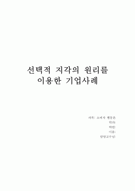 [소비자행동론] 선택적 지각(Selective Perception)의 개념, 과정, 특징 및 선택적 지각 원리를 이용한 기업사례, 선택적 지각의 원리 레포트, 선택적 지각의 원리와 활용 사례-1페이지