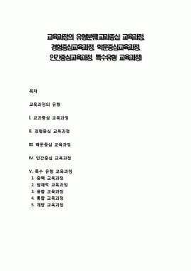 교육과정의 유형분류 - 교과중심 교육과정, 경험중심 교육과정, 학문중심 교육과정, 인간중심 교육과정, 특수유형 교육과정(중핵 교육과정,잠재적 교육과정,융합 교육과정,통합 교육과정,개방 교육과정)-1페이지