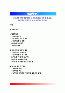 [비교행정연구 比較行政硏究] 비교행정론의 개념(정의)과 유형 및 필요성, 비교연구의 학문적 발달(발달과정,연구경향), 비교행정의 연구대상-1페이지