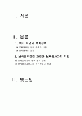 보육정책(保育政策)과 보육종사자(保育從事者)의 역할 {복지 이념과 복지정책, 보육정책결정 과정과 보육종사자의 역할}-1페이지