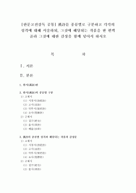 [한문고전강독 공통] 漢詩를 종류별로 구분하고 각각의 성격에 대해 서술하되,  그것에 해당되는 작품을 한 편씩 골라 그것에 대한 감상을 함께 넣어서 하시오 [방통대 중간과제물 한시]-1페이지