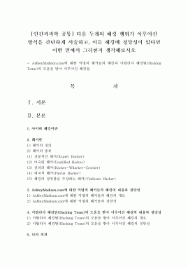 [인간과과학 공통] 다음 두개의 해킹 행위가 이루어진 방식을 간단하게 서술하고,  이들 해킹에 정당성이 있다면 어떤 면에서 그러한지 생각해보시오 : 해킹-1페이지