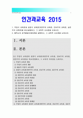 [인간과교육 2016] 1. 주입식교육관과 성장식교육관 자연주의교육관 진보주의교육관 실존주의교육관 비교설명, 주입식교육관 성장식교육관 교육적시사점, 주입식교육관 2. 에릭슨 성격발달단계이론 교육적시사점-1페이지