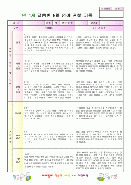 만1세8월영역별관찰일지-1페이지