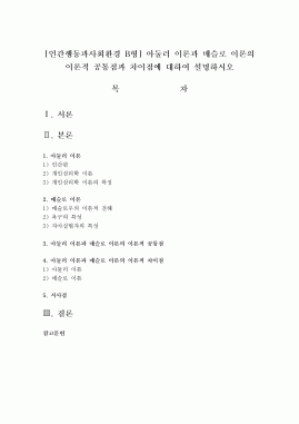 [인간행동과사회환경 B형] 아둘러 이론과 매슬로 이론의 이론적 공통점과 차이점에 대하여 설명 : 아들러-1페이지